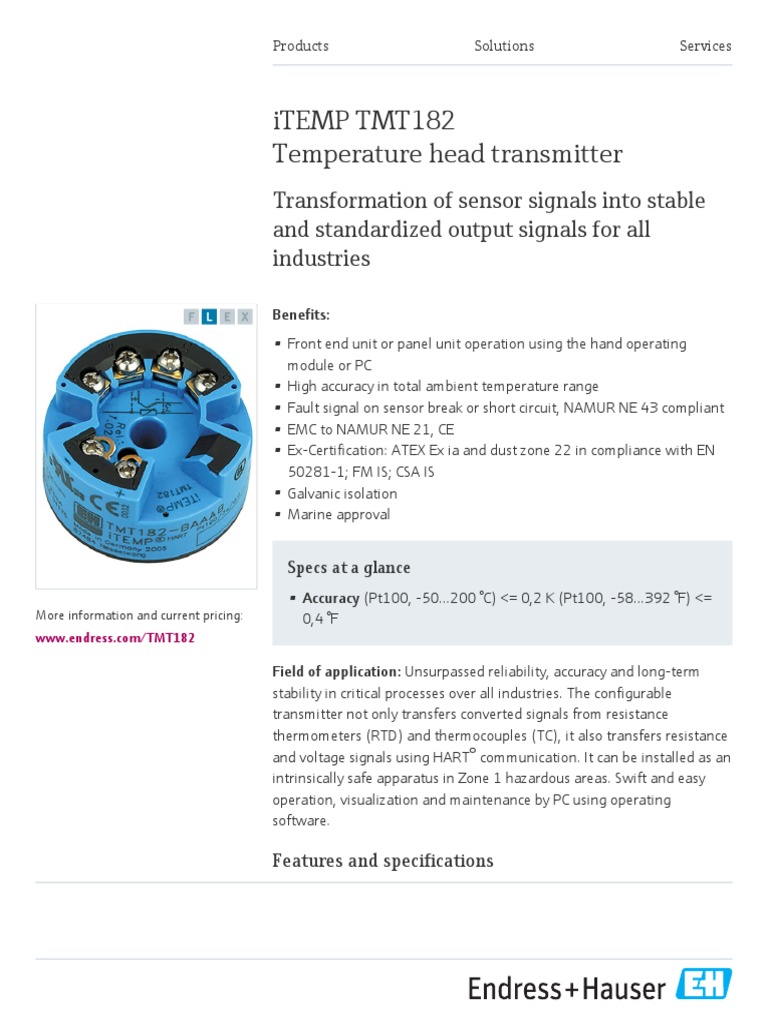 Endress-Hauser iTEMP HART TMT182 EN | PDF | Electrical Engineering ...
