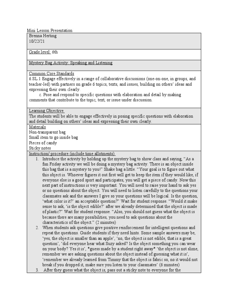 Mini Lesson Presentation | PDF | Communication | Cognitive Science