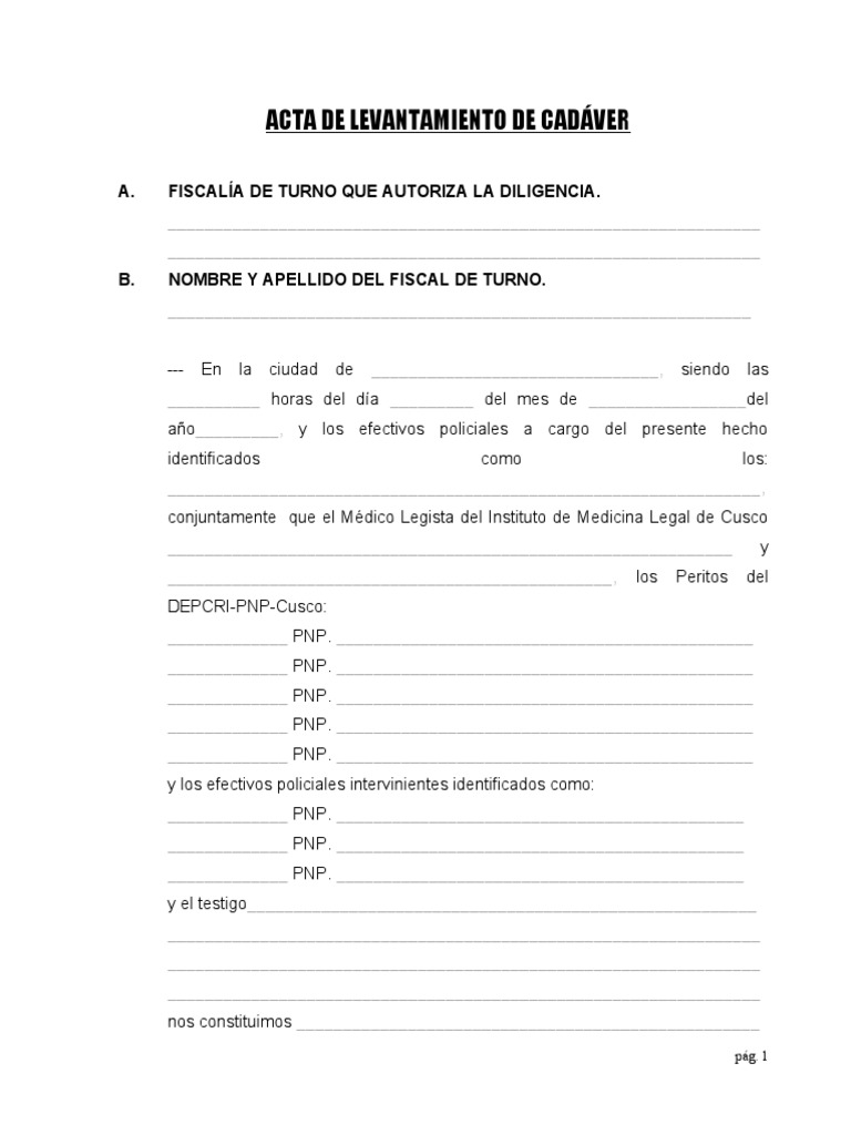 Acta de Levantamiento de Cadáver PNP | PDF | Jurisprudencia médica