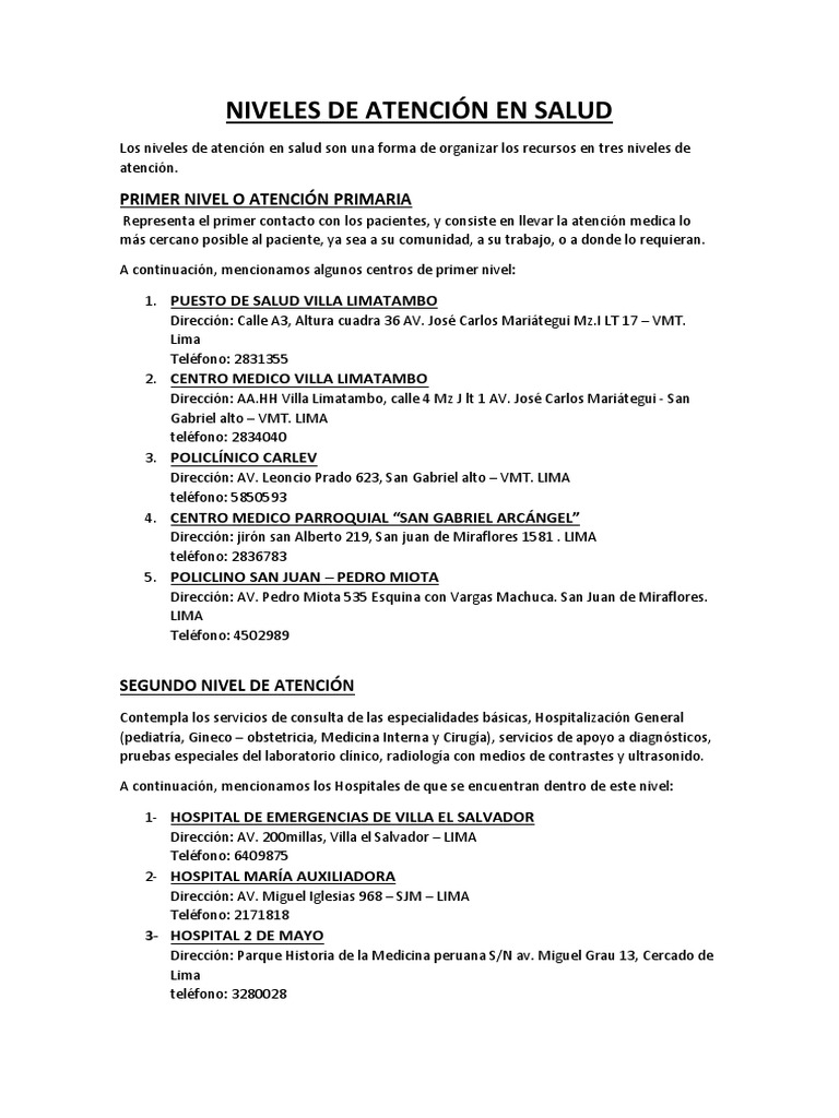 Niveles de Atención en Salud | PDF | Hospital | Lima