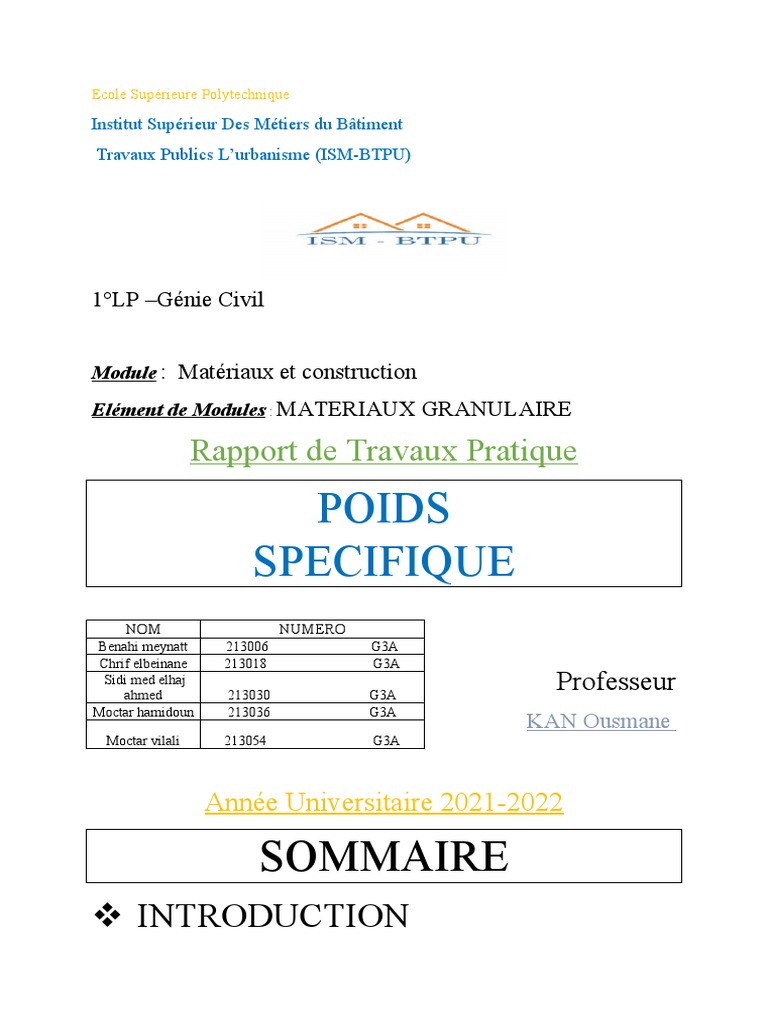 Poids Spécifique des Matériaux Granulaires | PDF
