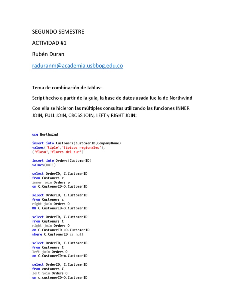 SQL Joins Tutorial with Northwind Database | PDF
