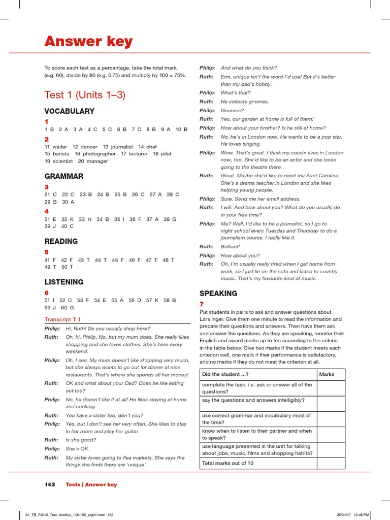 Keynote - Elem - TB Answer Key and Audioscripts | PDF