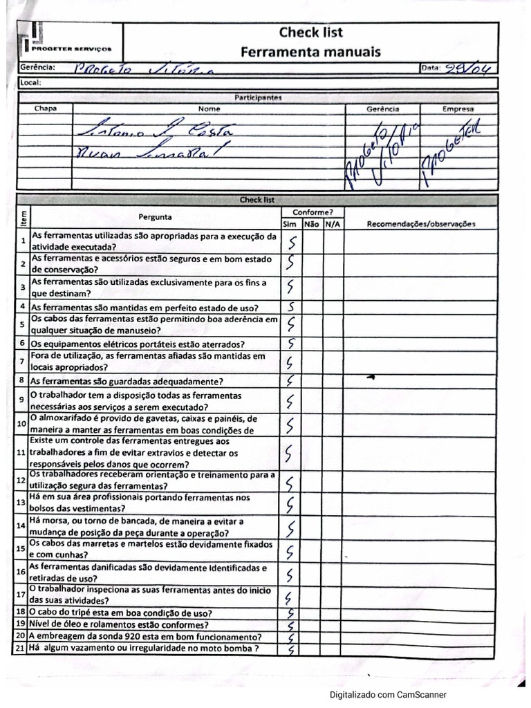 5.1 - Check List Ferramentas e Equipamentos | PDF