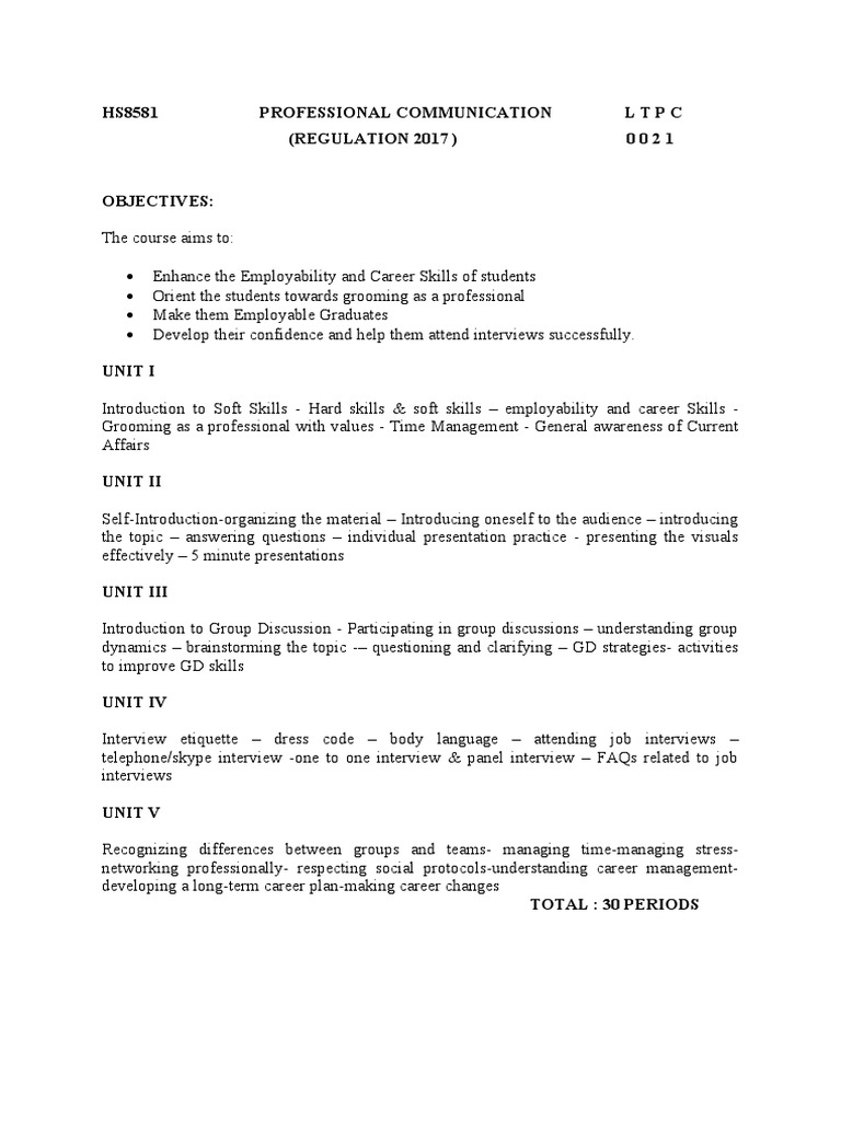 Professional Comm Syllabus | PDF | Career & Growth | Art