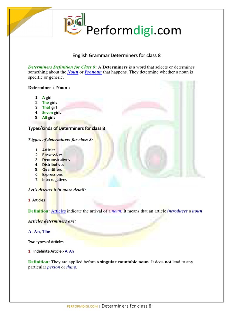 Determiners For Class 8 | PDF | Noun | Grammatical Number