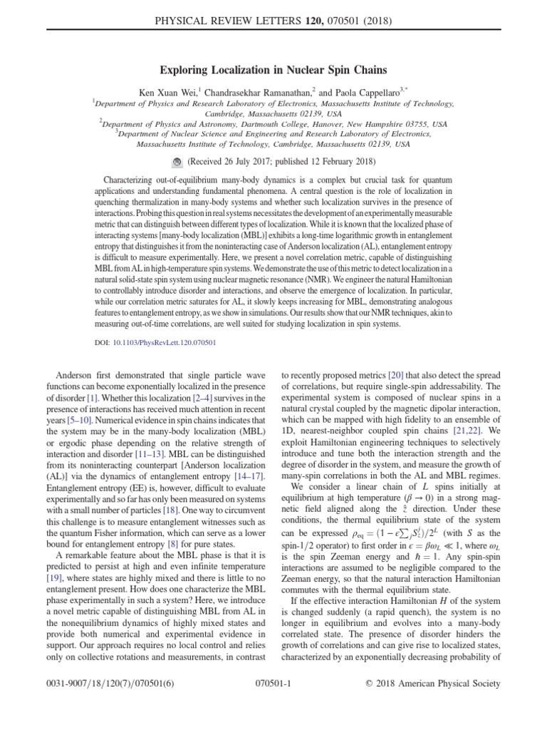 Wei, Ramanathan, Cappellaro - Exploring Localization in Nuclear Spin ...