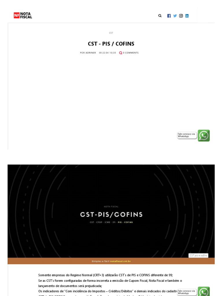 CST - PIS - COFINS - Nota Fiscal | PDF | Impostos | Recibo
