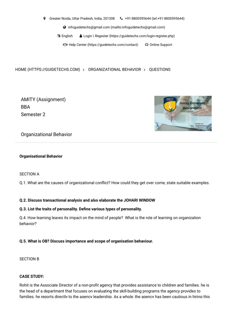 Question Amity Bba Solve Assignment For Organizational Behavior Pdf Classical Conditioning 