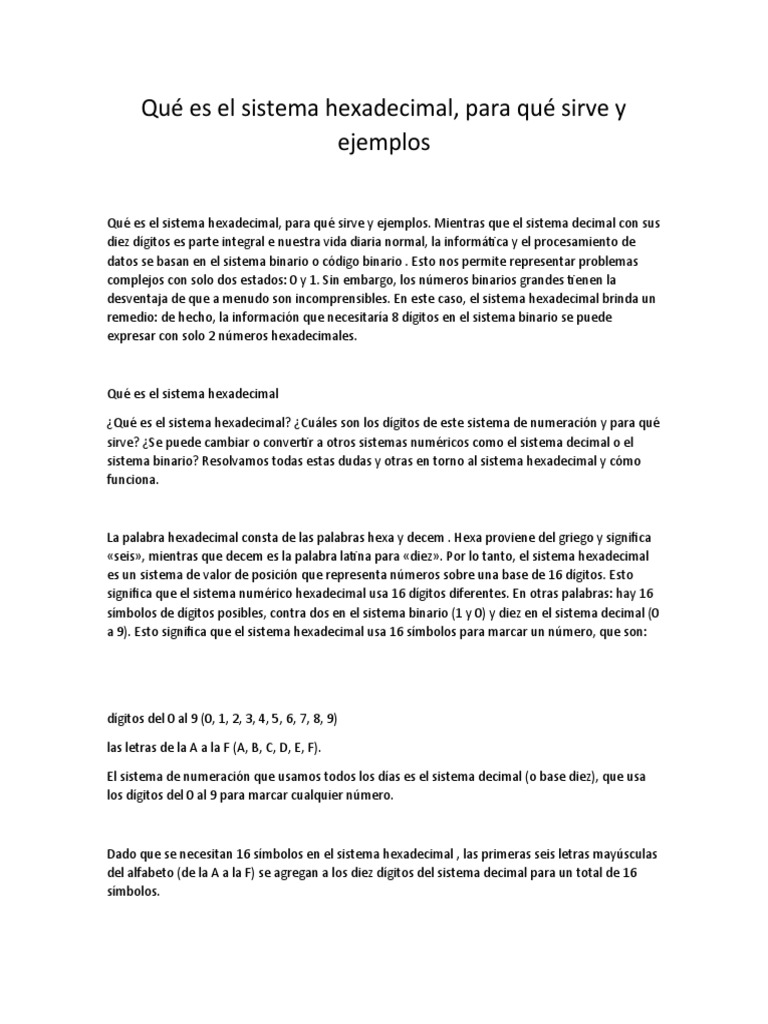 Introducción al sistema hexadecimal | PDF | Poco | Decimal