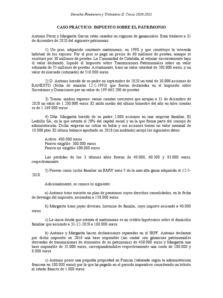Caso Práctico IP 2020 - 2021 | PDF | Impuestos | Compartir (Finanzas)