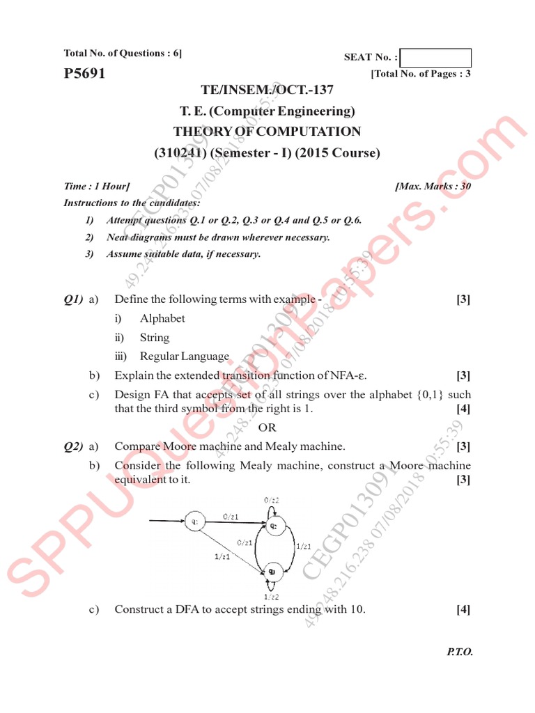 Be Computer Engineering Semester 5 2018 August Theory Of Computation Tc Pattern 2015