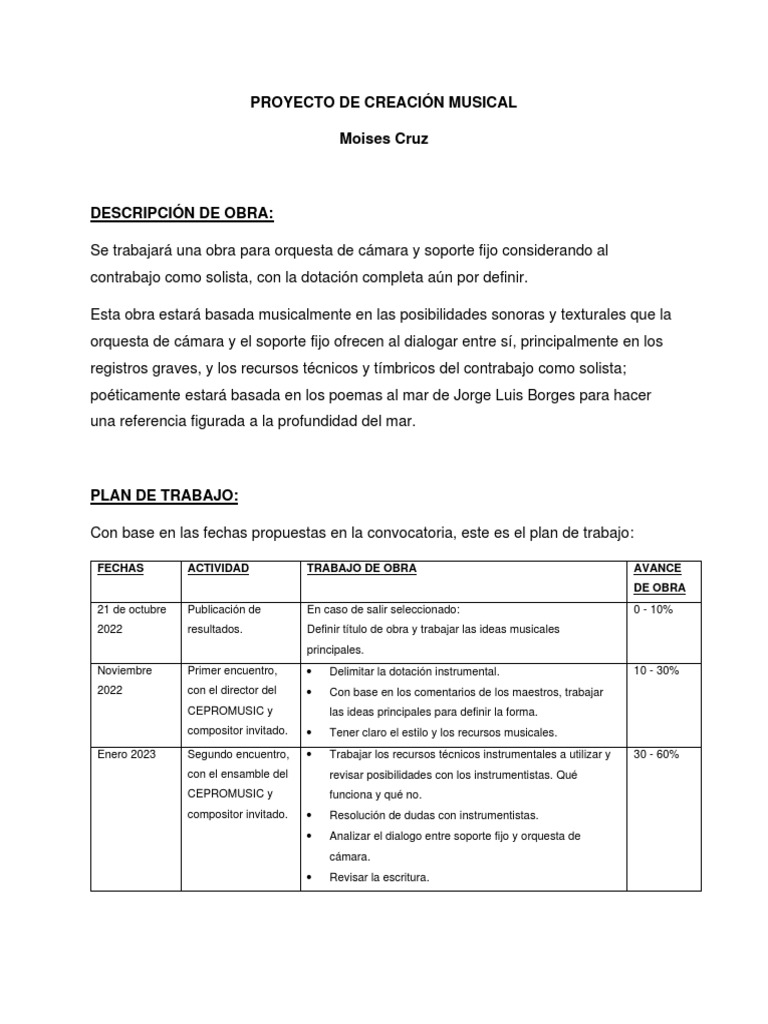 Proyecto de Creación Musical - Moises Cruz | PDF | Orquestas | Las ...
