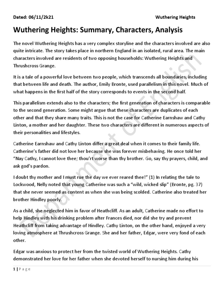 Analysis-WPS Office | PDF | Wuthering Heights | Heathcliff (Wuthering ...