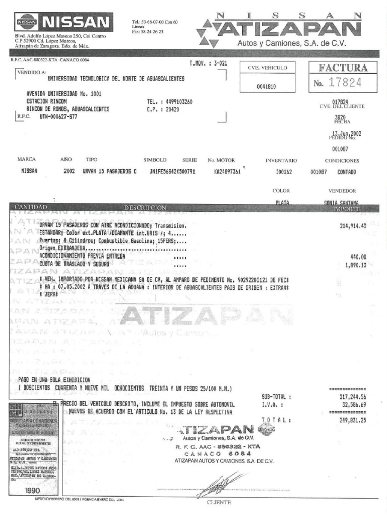 Facturas de Vehículos - Anexo Formato 27 - 1 | PDF