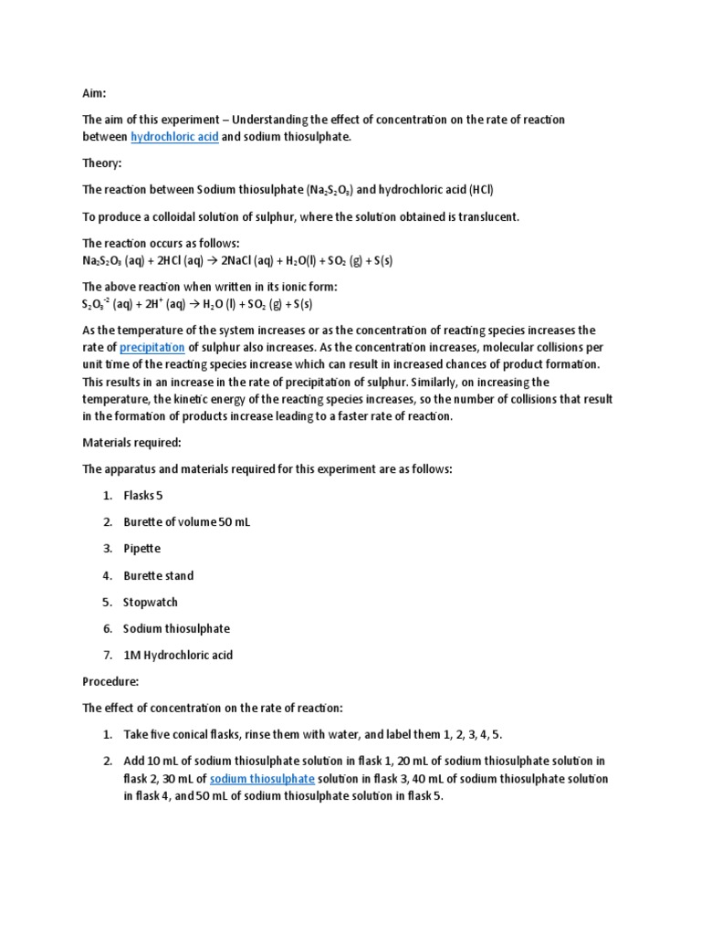 Effect of Concentration On Rate of Reaction | PDF | Reaction Rate ...
