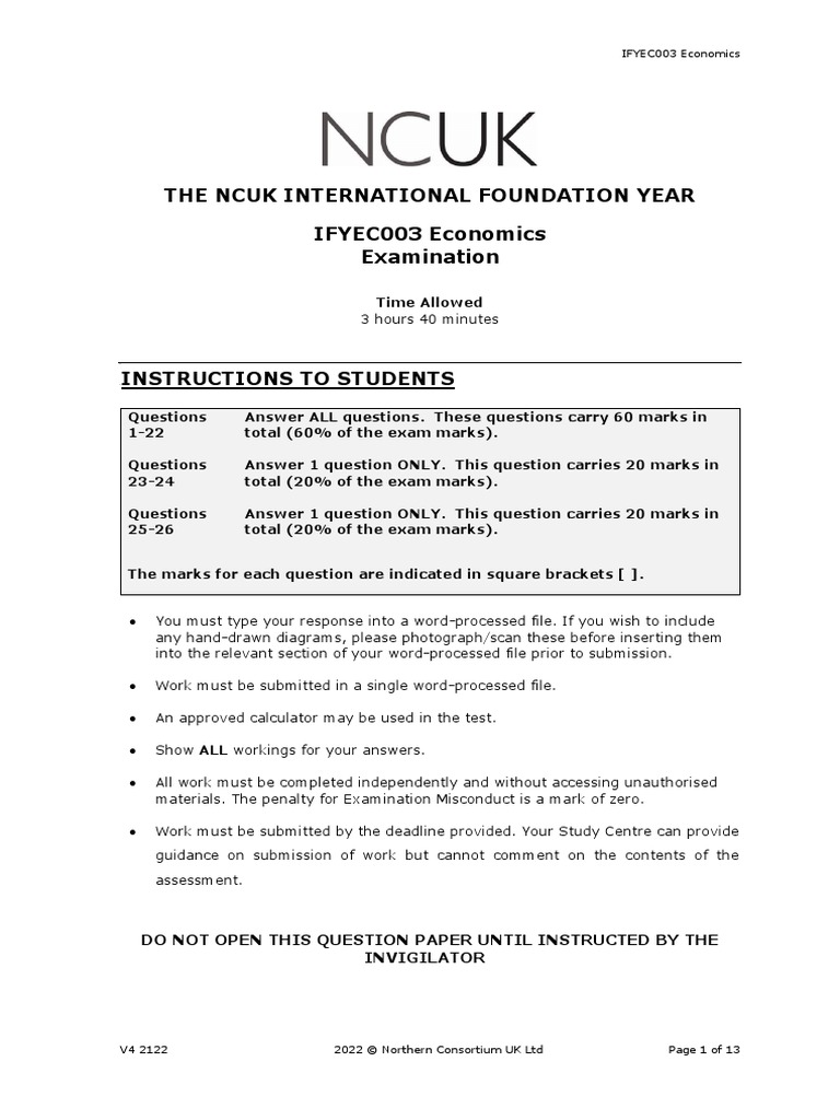 IFY Economics Exam 2122 V4 | PDF | Supply And Demand | Economic Equilibrium
