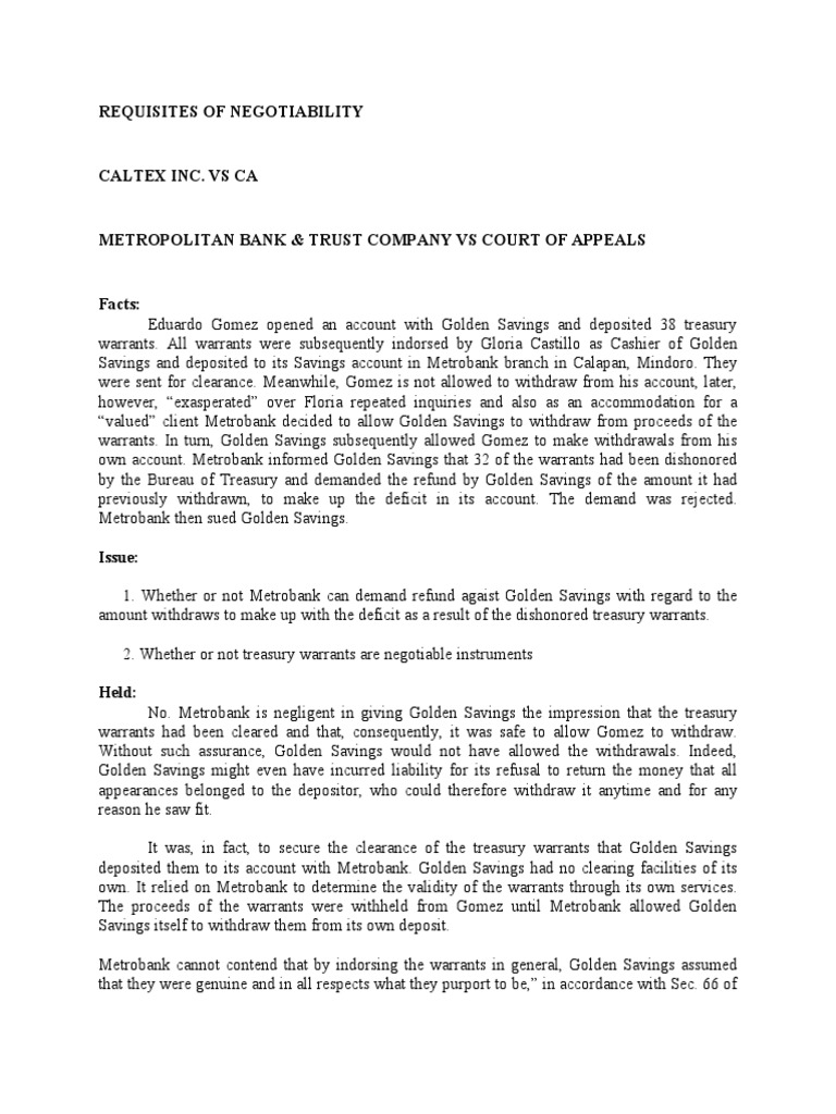 Negotiable Instruments Cases | PDF | Cheque | Negotiable Instrument