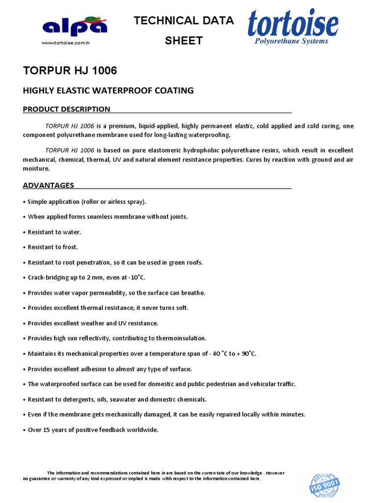Torpur HJ 1006 TDS Eng | PDF | Polyurethane | Water