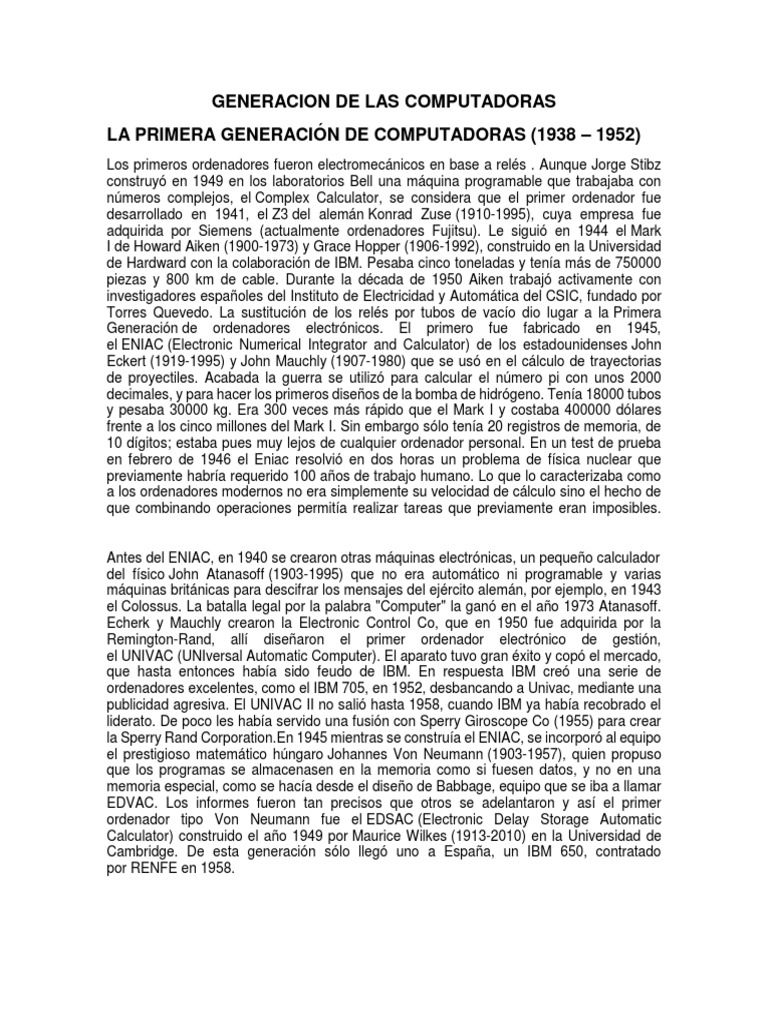1y 2 Generacion Computadoras | PDF | Bienes manufacturados | Ciencias ...