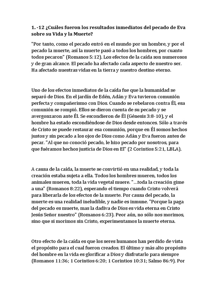1 Cuales Fueron Los Resultados Del Pecado. | PDF | Pecado | Cristo (título)