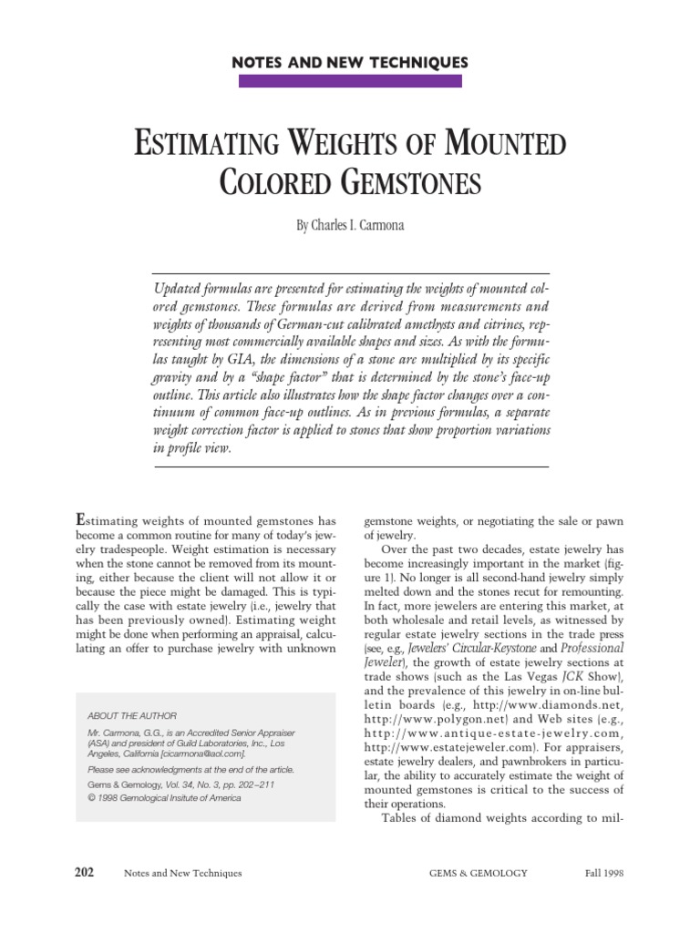 Estimating Weights of Mounted Colored Stones | PDF | Gemstone | Mineralogy