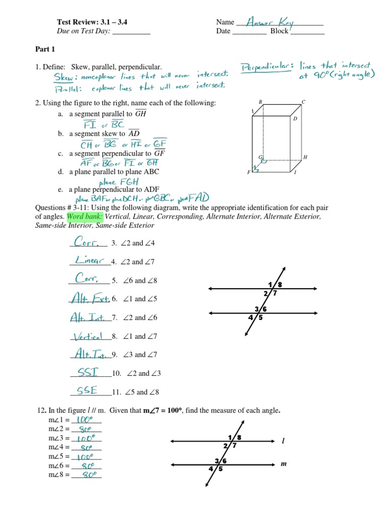 Midchapter Unit 3a Test Review Done | PDF | Geometry | Elementary Geometry