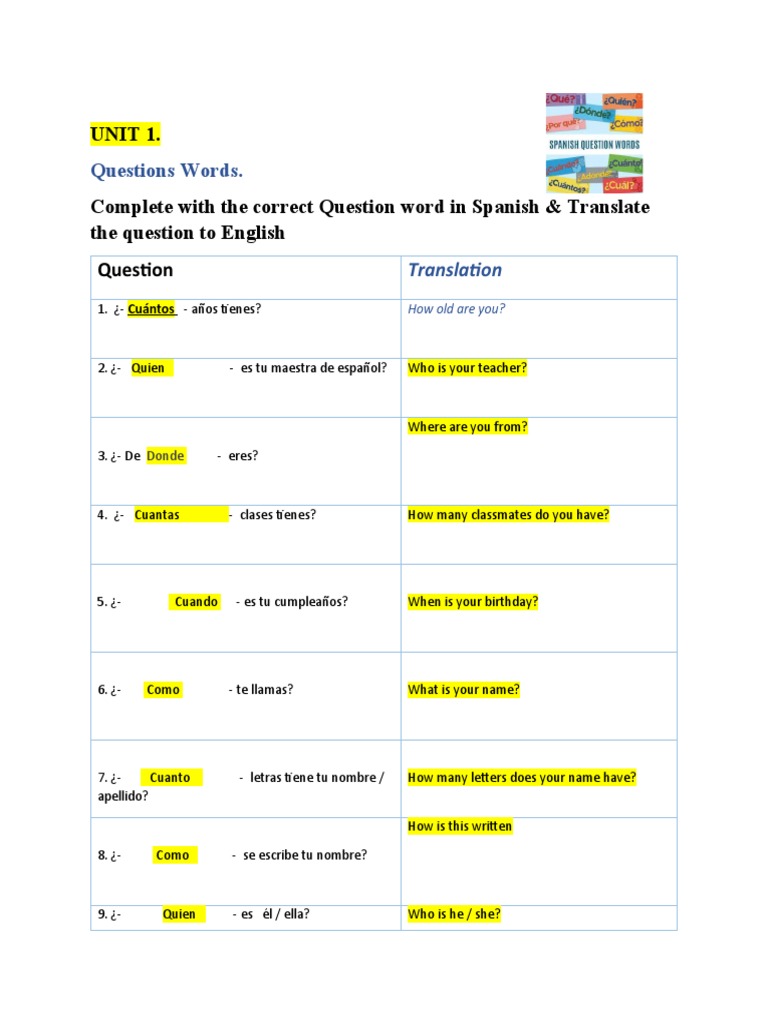 Practica Questions Words and Verb Ser | PDF