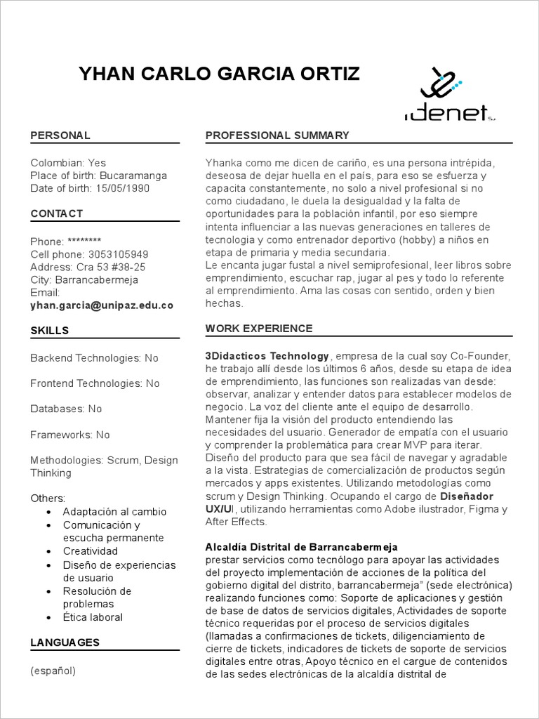 Curriculum Cidenet English | PDF | Iniciativa empresarial | Informática