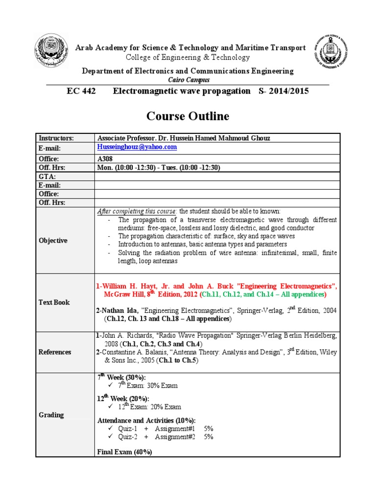 Electromagnetic Wave Propagation Course | PDF | Antenna (Radio) | Waves