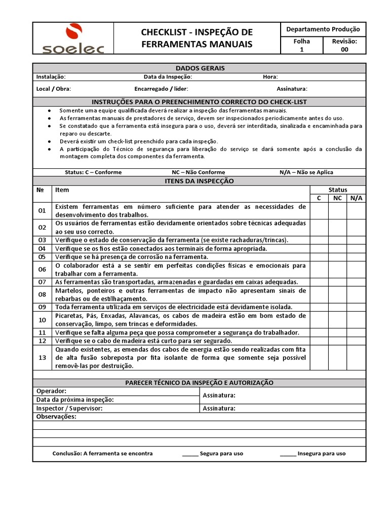 Check-List - Ferramentas Manuais | PDF