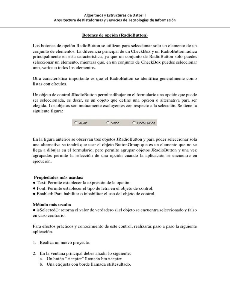 Uso de Botones de Opción en Java | PDF | Ventana (informática ...