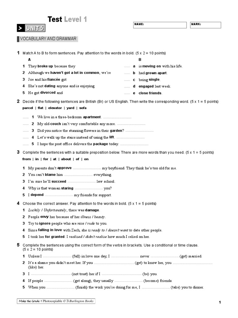 01MakeTheGrade1 Unit5 TestLevel1 | PDF | Linguistics | Cognitive Science