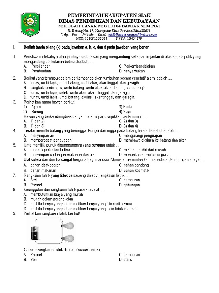 Soal Us Kelas 6 2022 | PDF