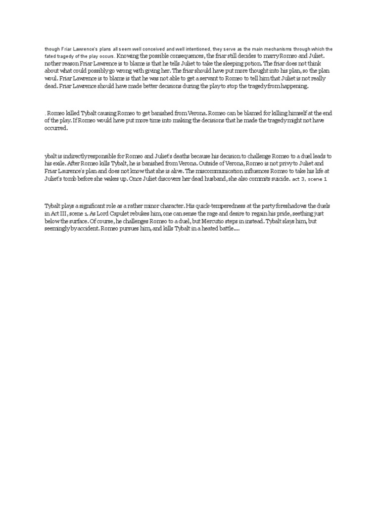 Who Is Responsible For The Death of Romeo and Juliet | PDF | Romeo And ...