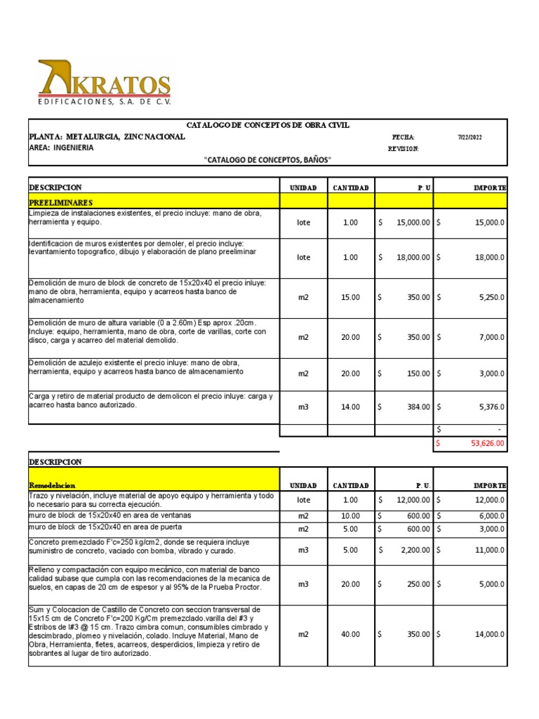 Cotizacion De Obra De Construccion