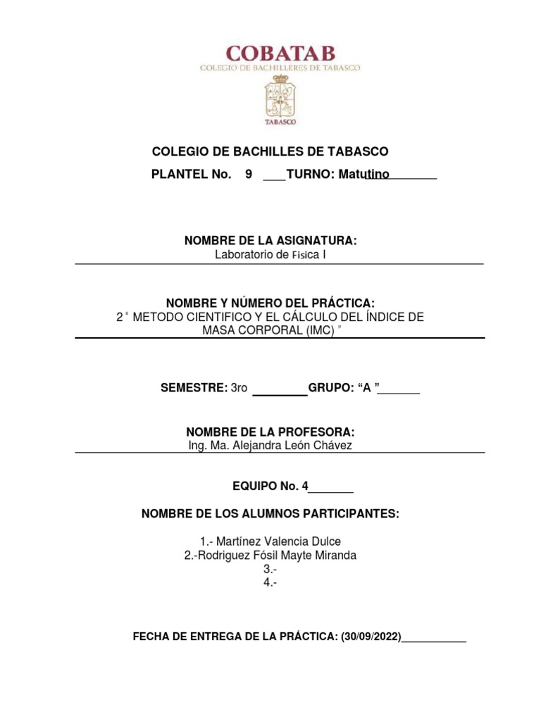 EQP.2 Practica2 3 A M | PDF | Índice de masa corporal | Medición