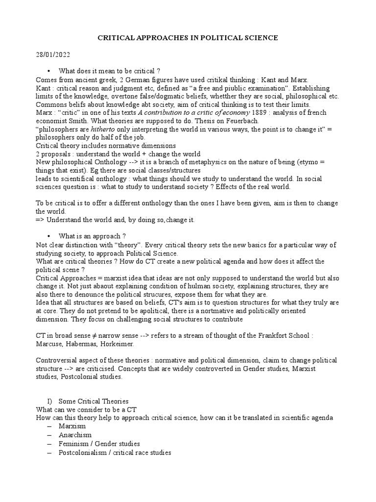 Critical Approaches To Political Science | PDF | Marxism | Karl Marx