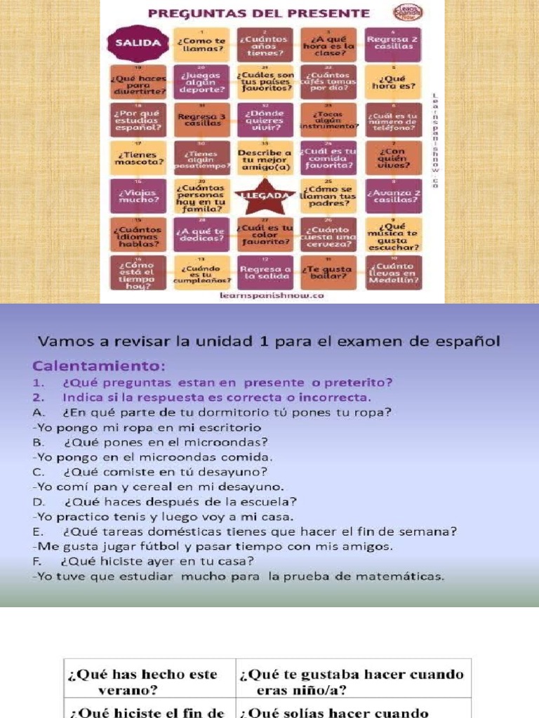 Tema 38 Preguntas en Presente, Pasado y Futuro en Español. | PDF