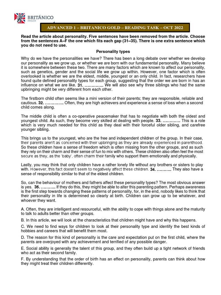 Ad1 Britanico Gold RT Oct 2022 | PDF | Sibling | Parenting