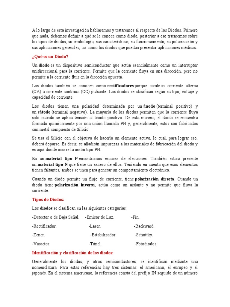 Tipos y Aplicaciones de Diodos Semiconductores | PDF | Diodo ...