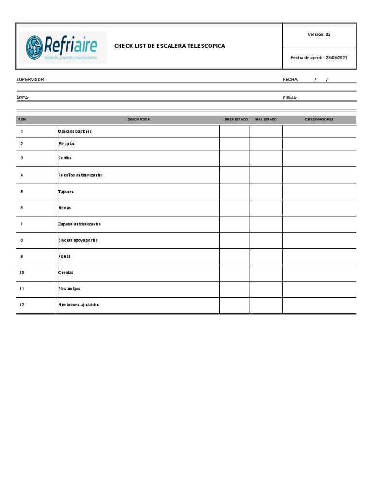 Checklist Escalera Telescópica 2021 | PDF
