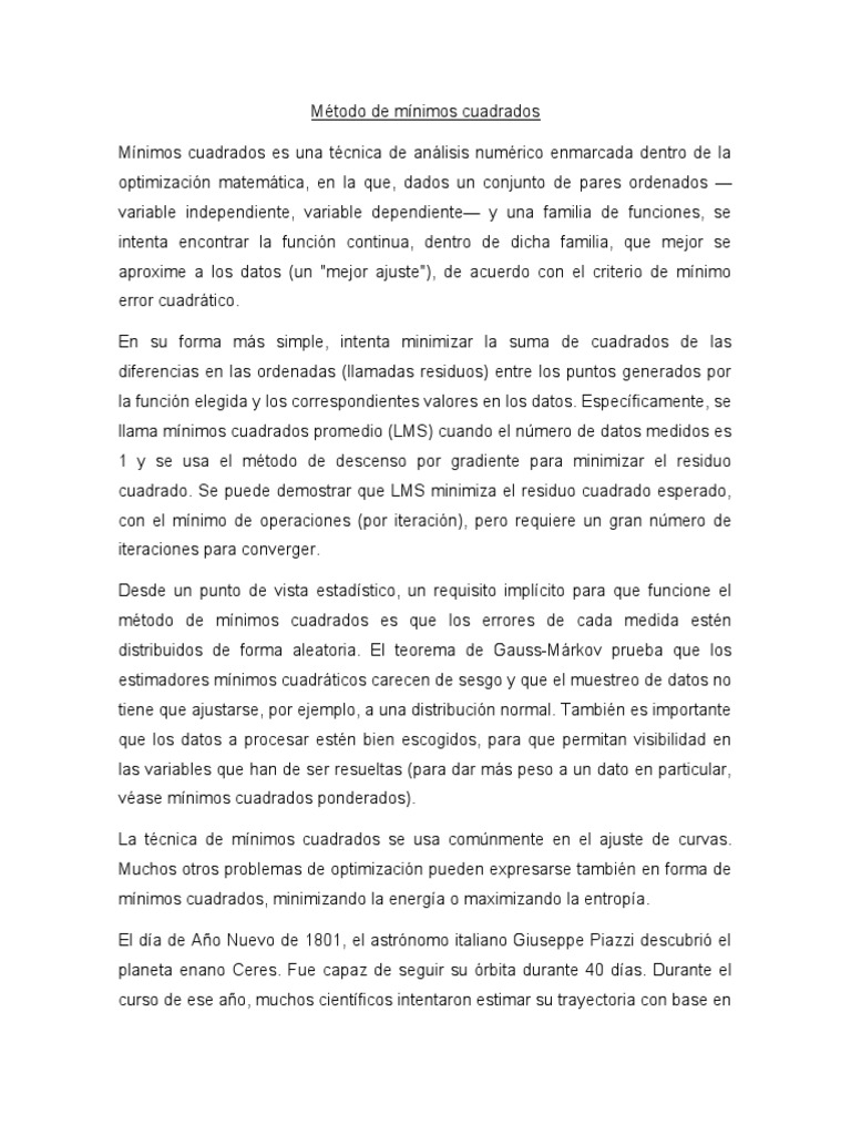 Método de Mínimos Cuadrados Explicado | PDF | Mínimos cuadrados ...