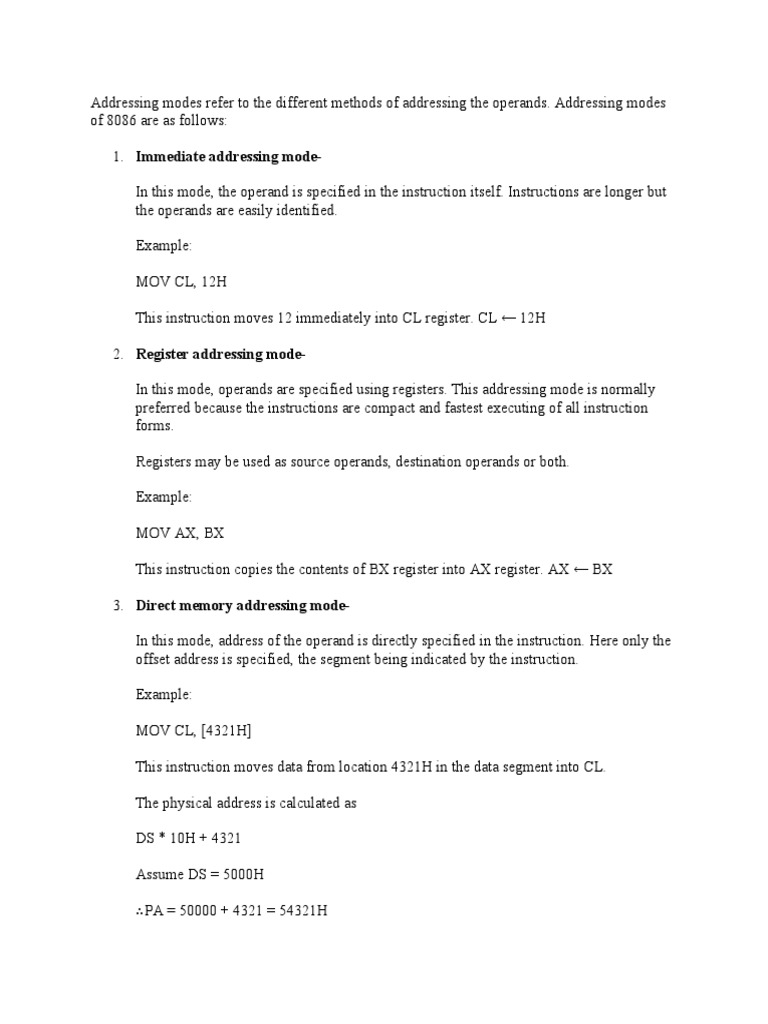 Addressing Modes Refer To The Different Methods of Addressing The Operands | PDF | Computer ...