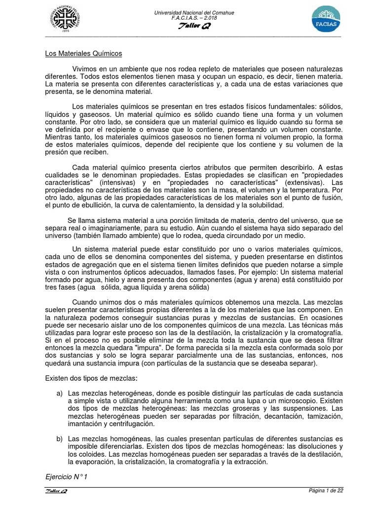 Cuadernillo 2018 - Taller Q - Lic Saneamiento | PDF | Mezcla | Destilación