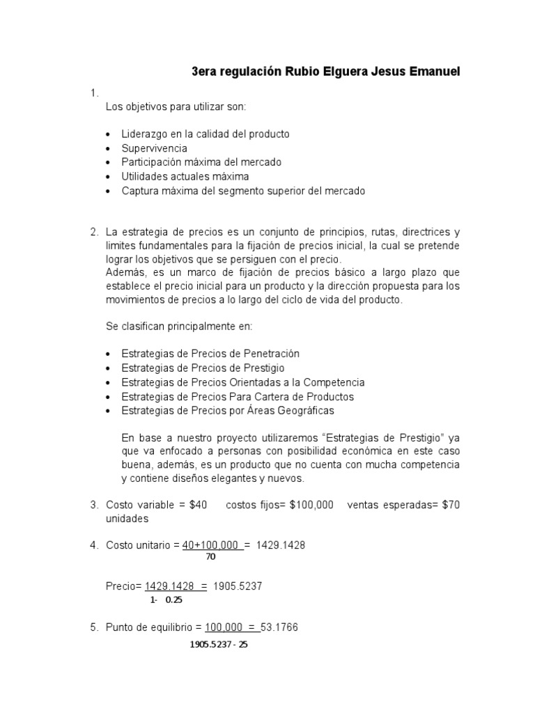 3era Regulacion - RUBIO ELGUERA JESUS EMANUEL | PDF | Precios | Los consumidores