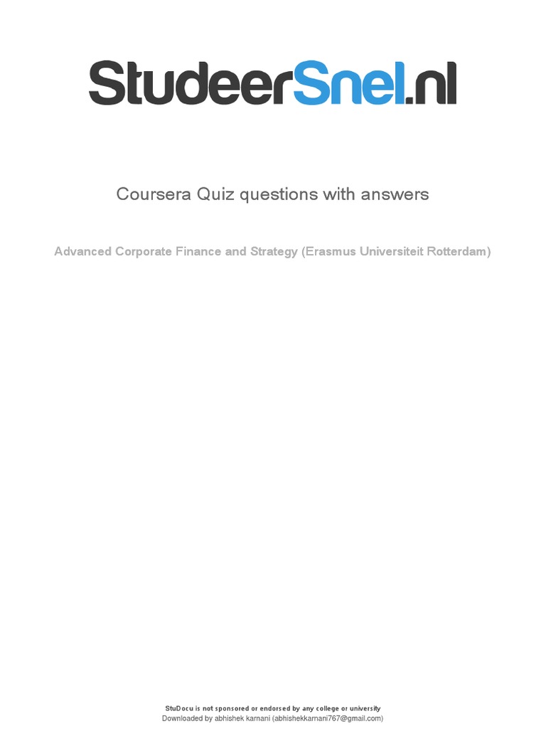 Coursera Quiz Questions With Answers Pdf Cost Of Capital Valuation Finance 
