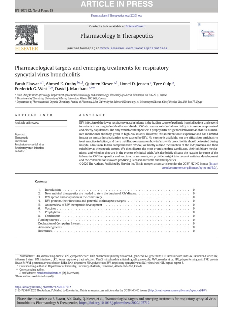 2020 Pharmacology & Therapeutics Pharmacological Targets and Emerging Treatments For Respiratory ...