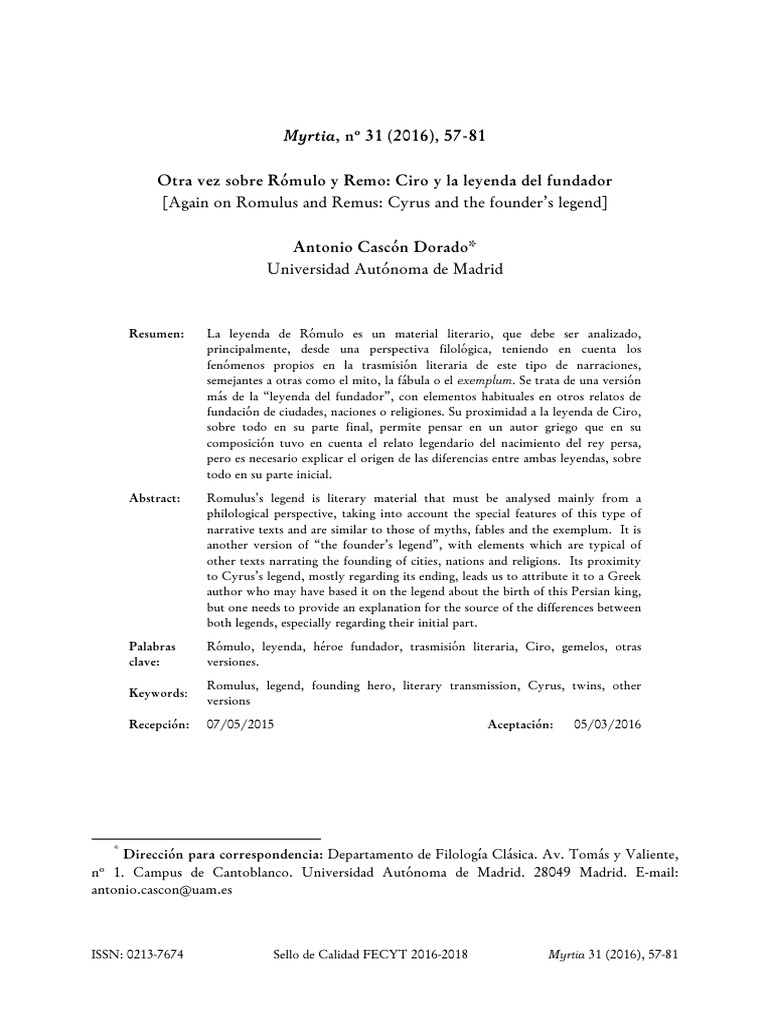 Sobre Romulo y Remo, Analisis de La Leyenda | PDF | Romulus y Remus