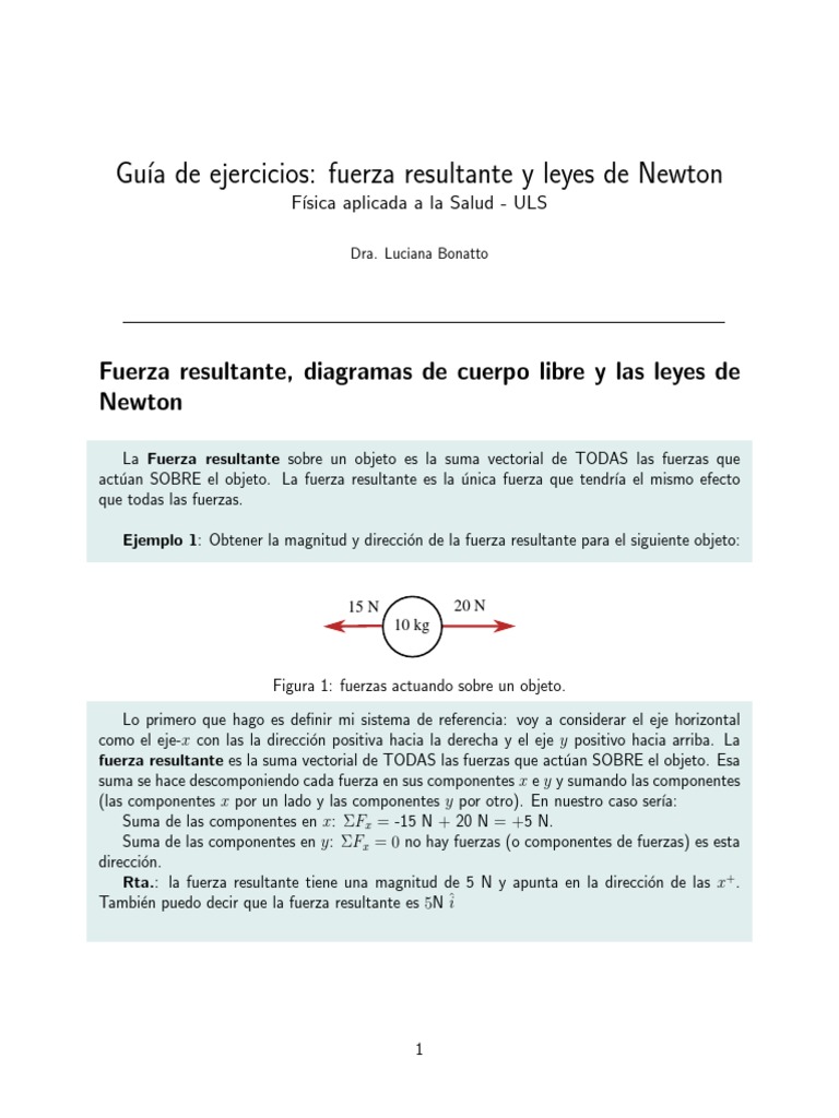 Guía de ejercicios sobre fuerza resultante y leyes de Newton | PDF ...